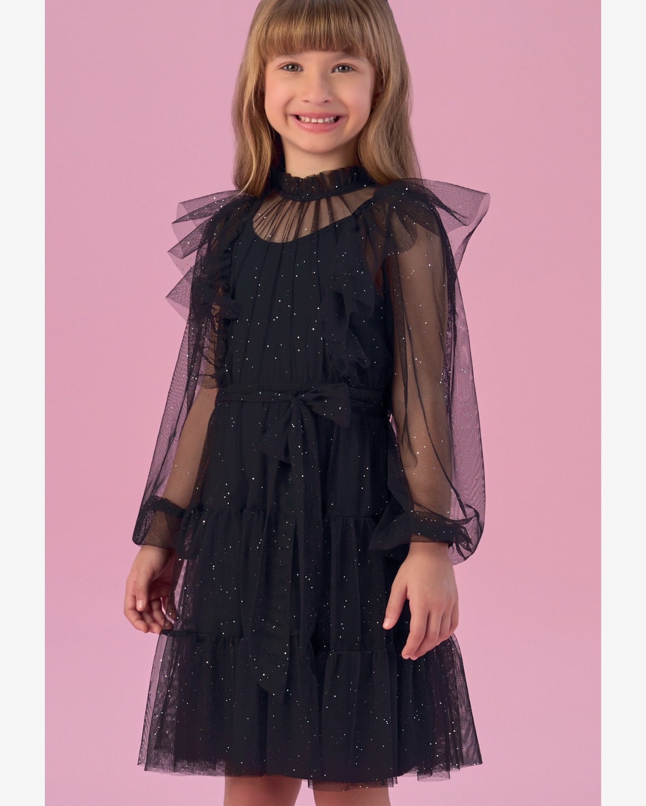 Riachuelo | Vestido infantil Winter Classic Preto Tule Petit Cherie