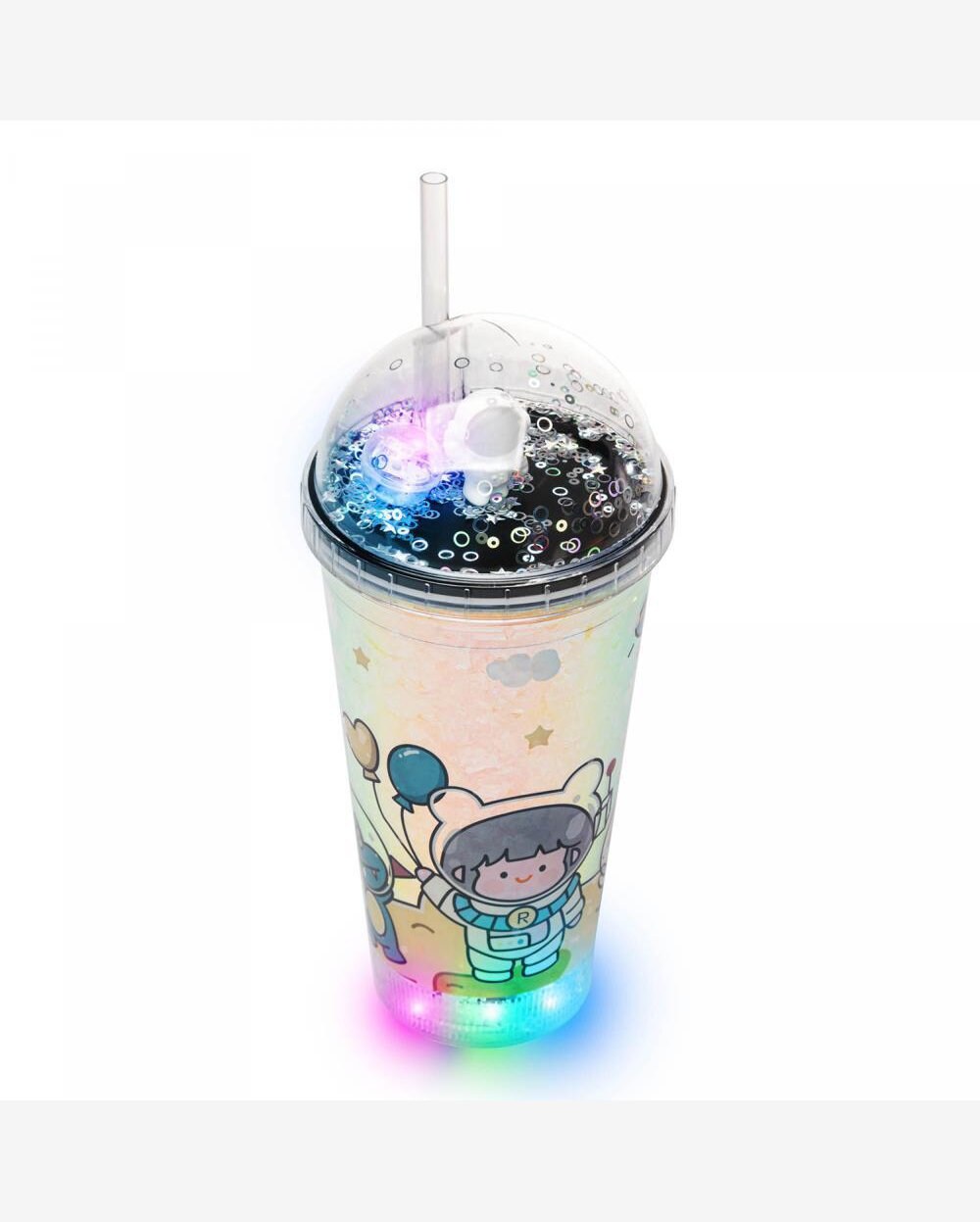 Riachuelo | Copo Decorativo com Canudo e Luz Led Astronauta 460ml