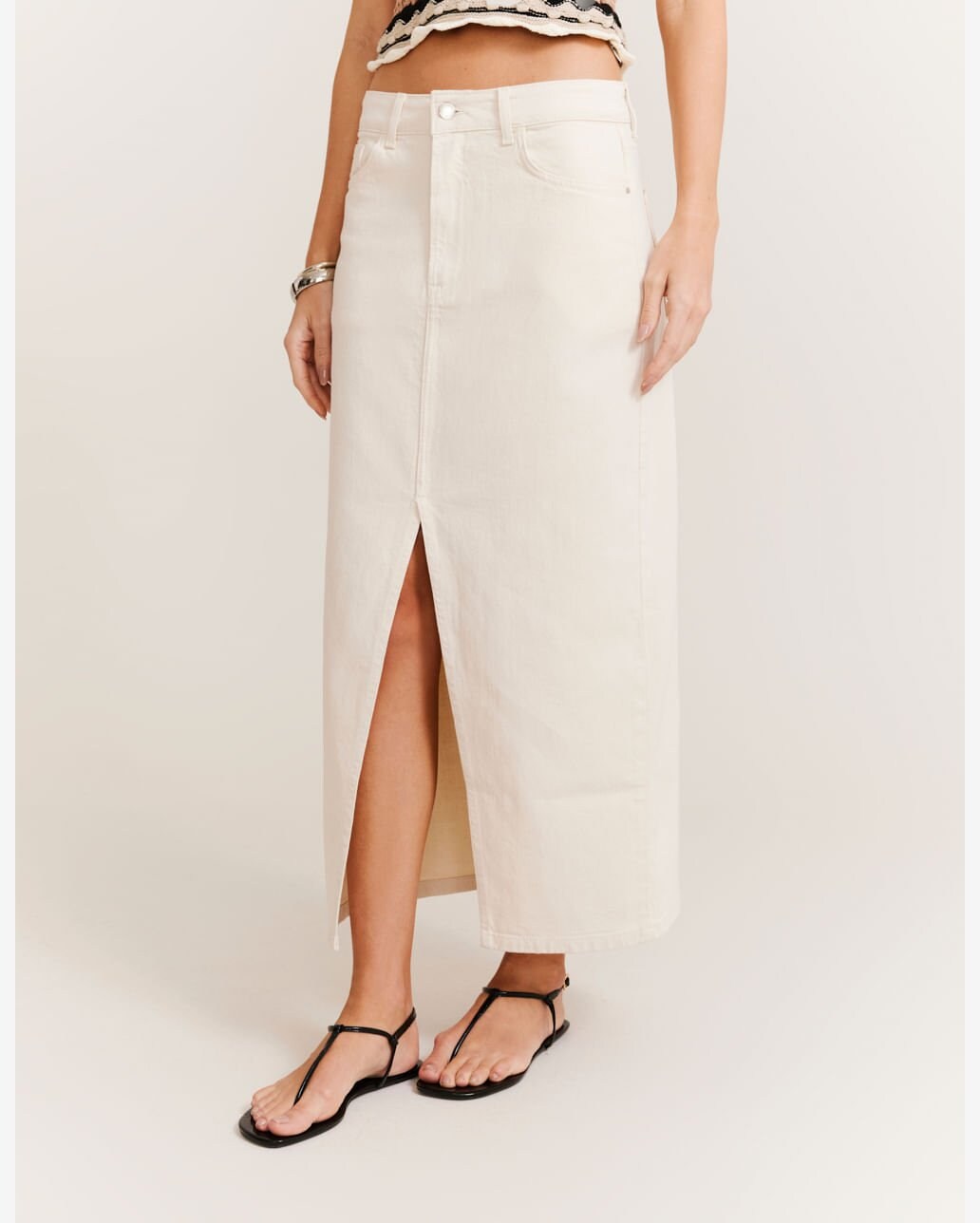 Riachuelo | Saia Sarja Reta Fenda Frontal - Off White