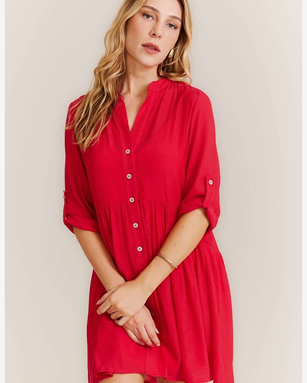 Riachuelo | Chemise Curta Texturas - Vermelho