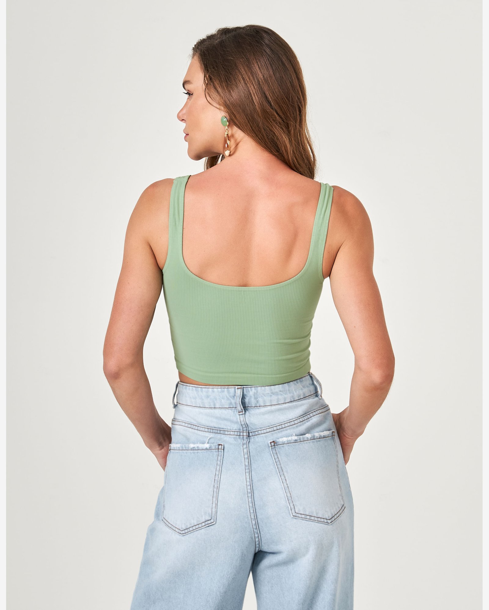 Riachuelo | Top Canelado Seamless Basic - Verde Claro