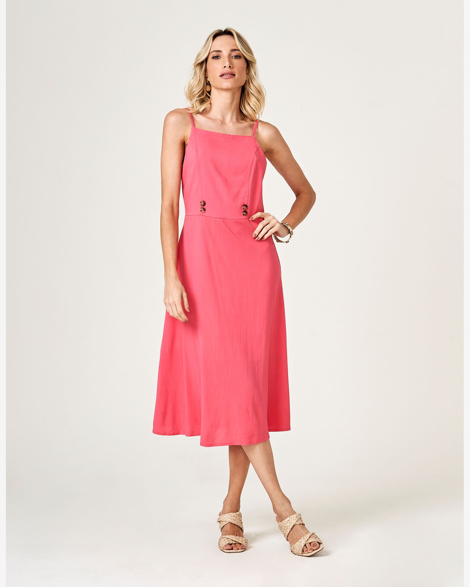 Riachuelo | Vestido Midi Botões Color - Rosa Seco
