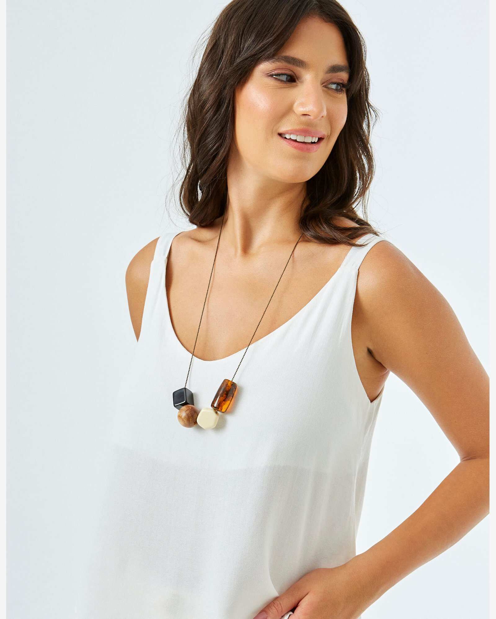 Riachuelo | Colar Mix Resina Com Madeira - Ouro Velho