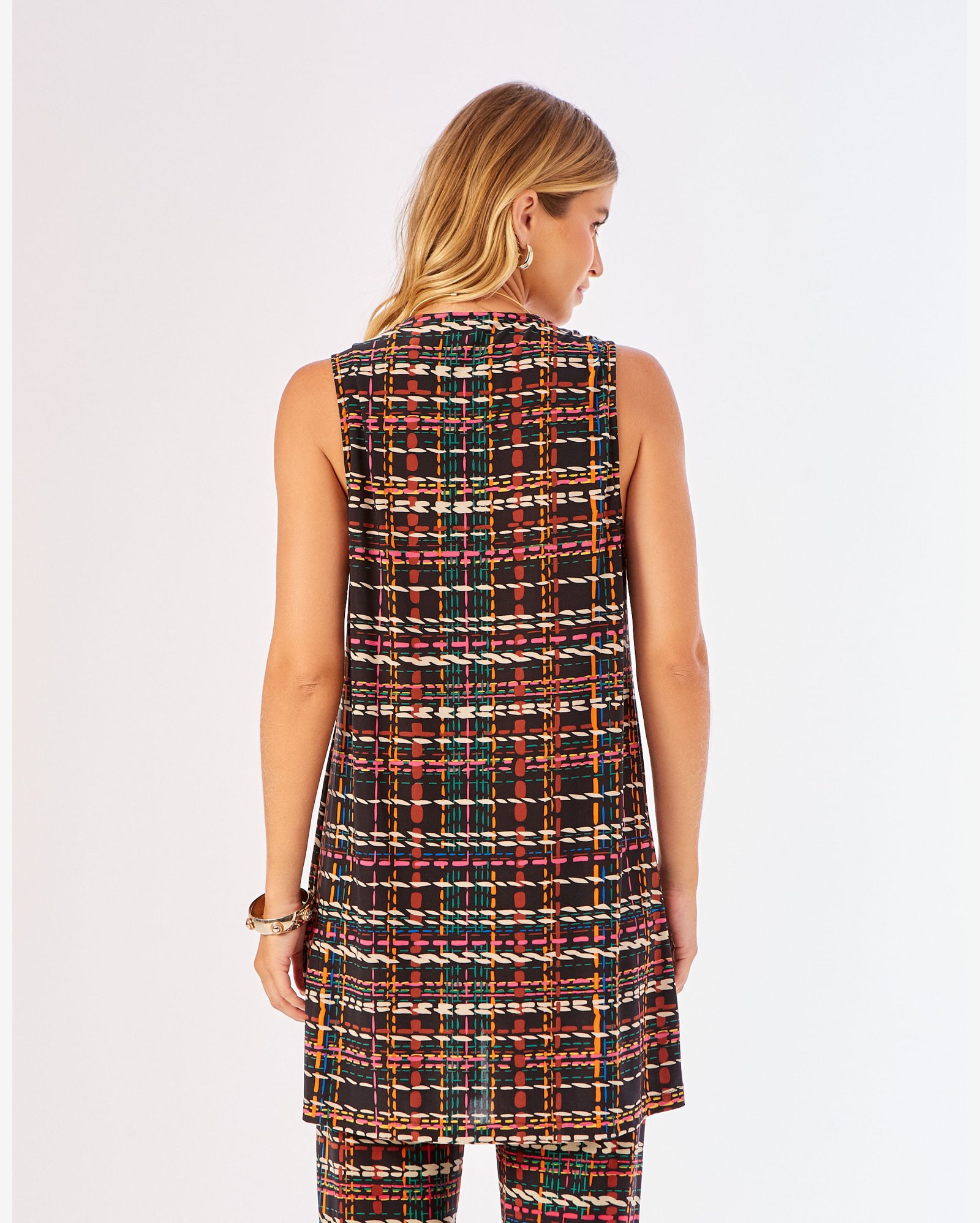 Riachuelo | Túnica Alongada Estampada Tweed - Preto